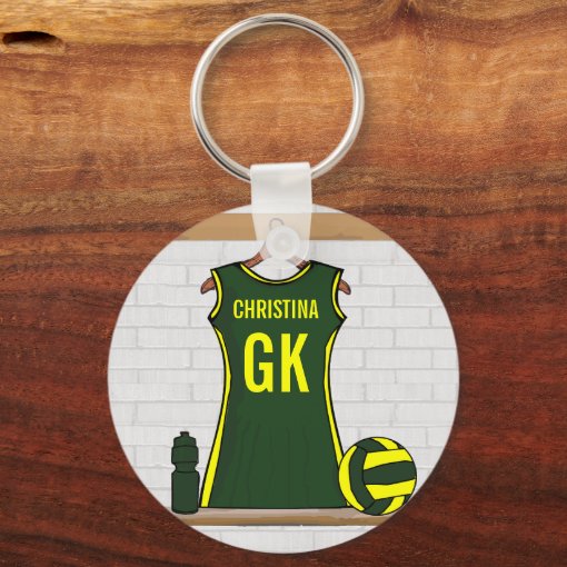 Custom Netball Uniform Green with Yellow Keychain | Zazzle