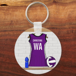 Custom Netball Uniform Purple Black Keychain | Zazzle