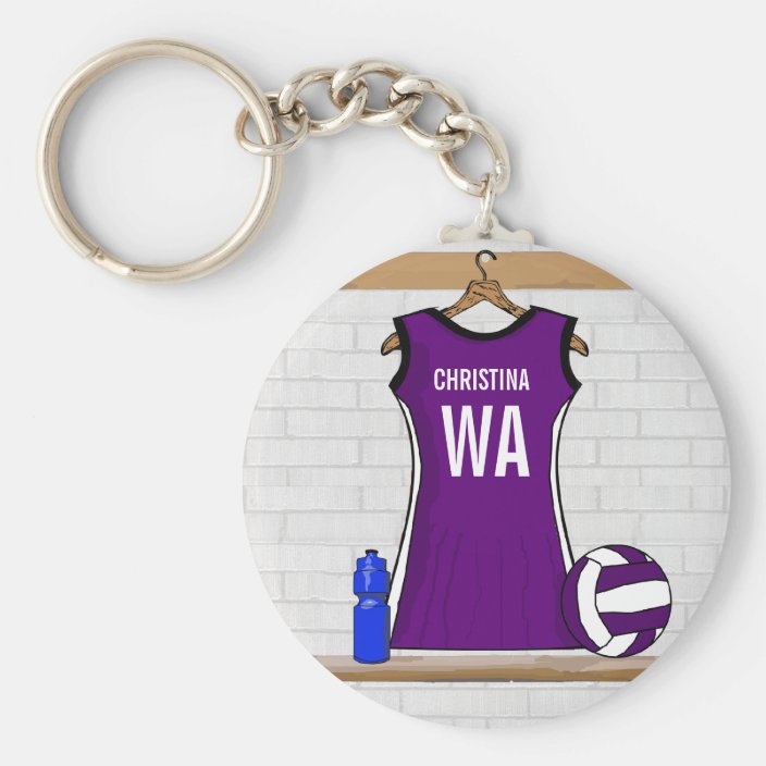 Custom Netball Uniform Purple Black Keychain | Zazzle.com
