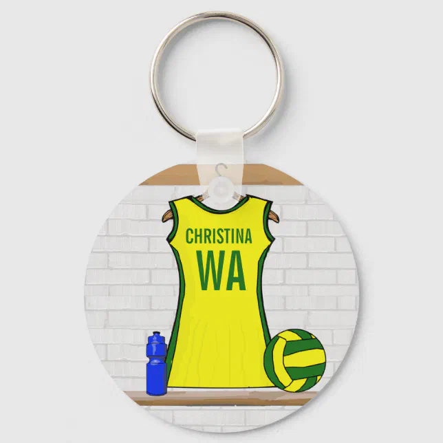Custom Netball Uniform Yellow and Green Keychain | Zazzle