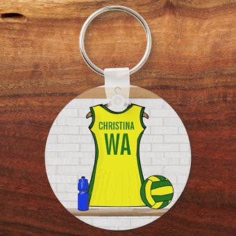 Custom Netball Uniform Yellow and Green Keychain | Zazzle