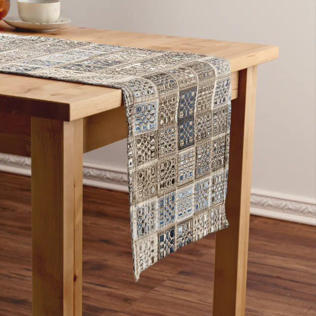 Custom neutral mosaic tile art short table runner | Zazzle