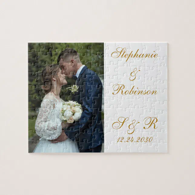 Custom Newlywed Photo Monogram Wedding Gift Jigsaw Puzzle | Zazzle