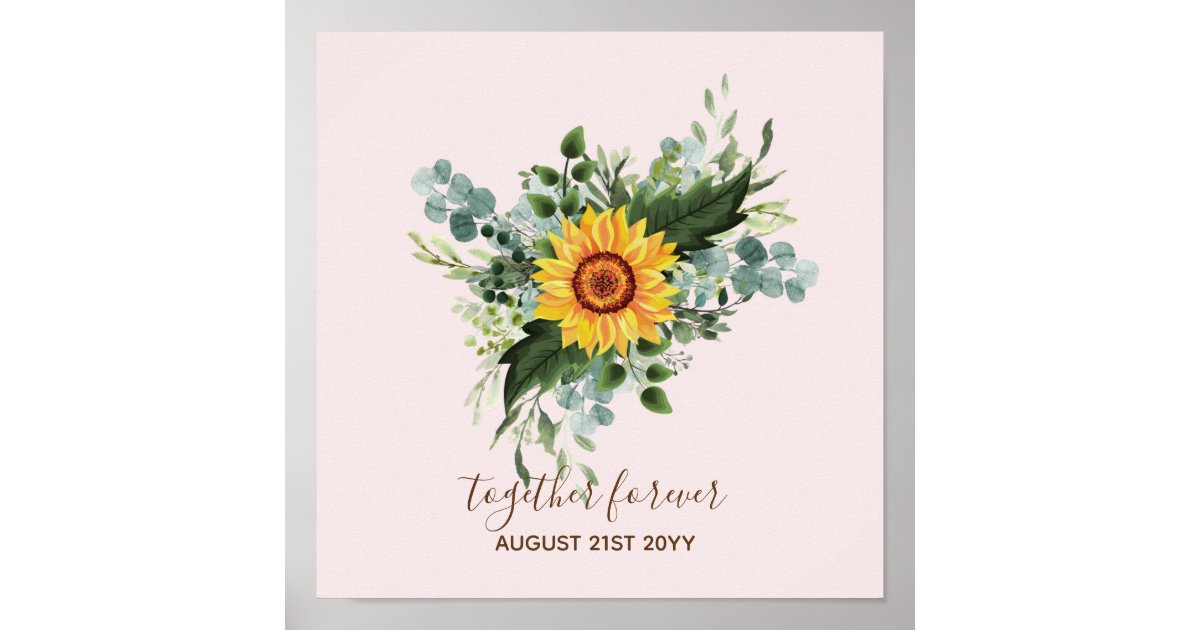 Custom Newlyweds Rustic Sunflowers Eucalyptus Leaf Poster | Zazzle