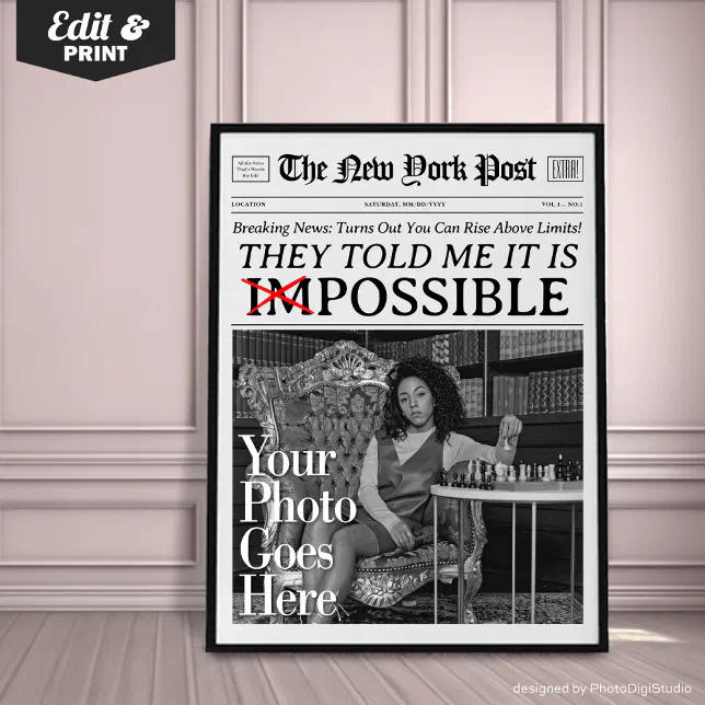 Custom Newspaper It's Possible Motivational Poster | Zazzle