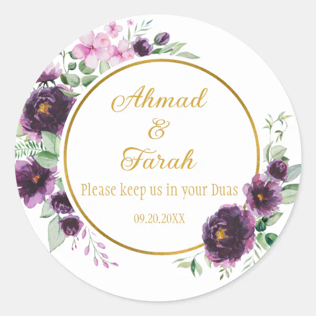 Custom Nikkah Shaadi Islamic Wedding Floral Classic Round Sticker | Zazzle