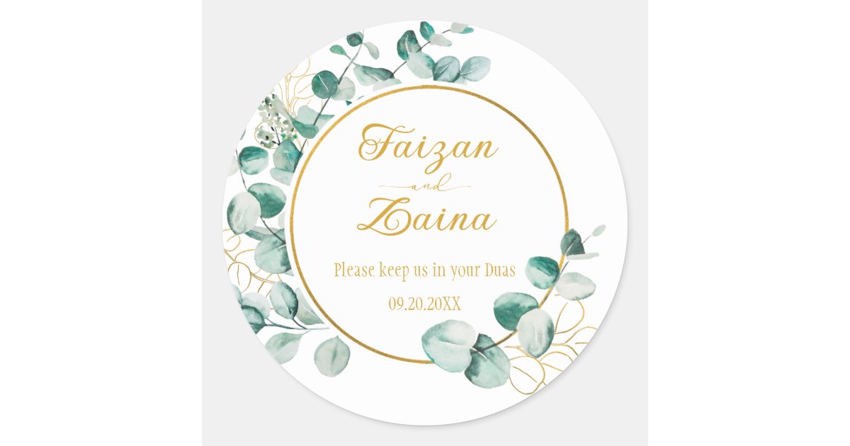 Custom Nikkah Shaadi Islamic Wedding Floral Classic Round Sticker | Zazzle