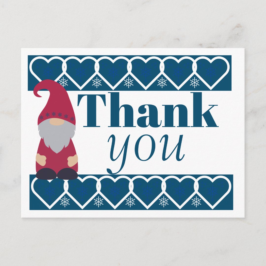 Custom Nordic Gnome Holiday Christmas Thank You Postcard | Zazzle