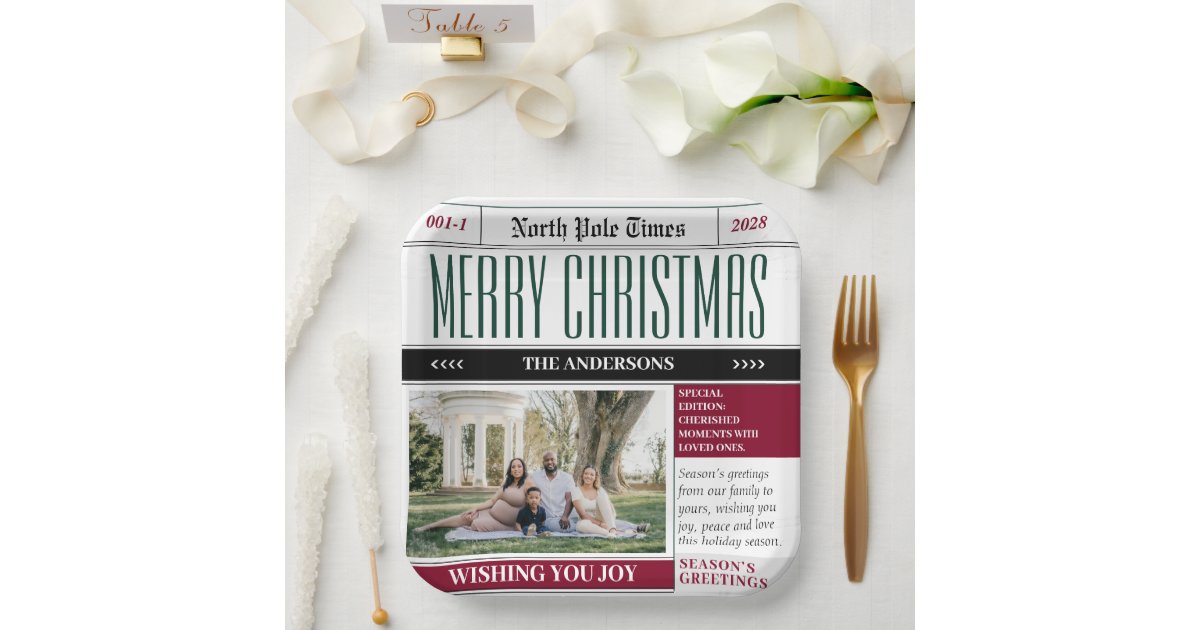 Custom North Pole Newspaper Christmas Photo Paper Plates | Zazzle
