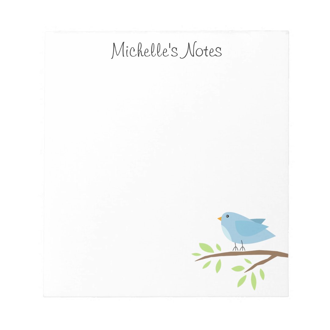 Custom notepad with cute blue bird and tree branch | Zazzle