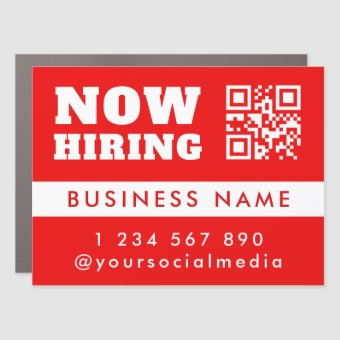 Custom Now Hiring Company QR Code Magnetic Sign | Zazzle