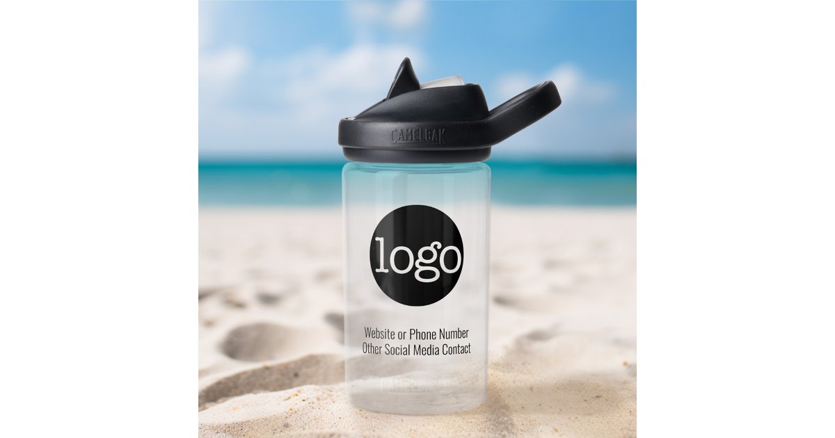 Custom Office Business Logo Branding 2 lines Text Water Bottle | Zazzle