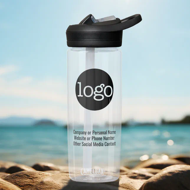 Custom Office Business Logo Branding 3 lines Text Water Bottle | Zazzle