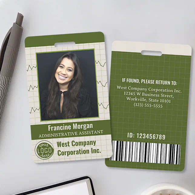 Custom Office Employee Photo Bar Code Company Logo Badge | Zazzle