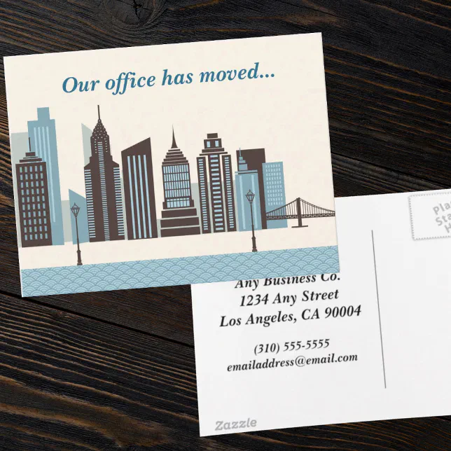 Custom Offices Have Moved Modern City Skyline Announcement Postcard ...