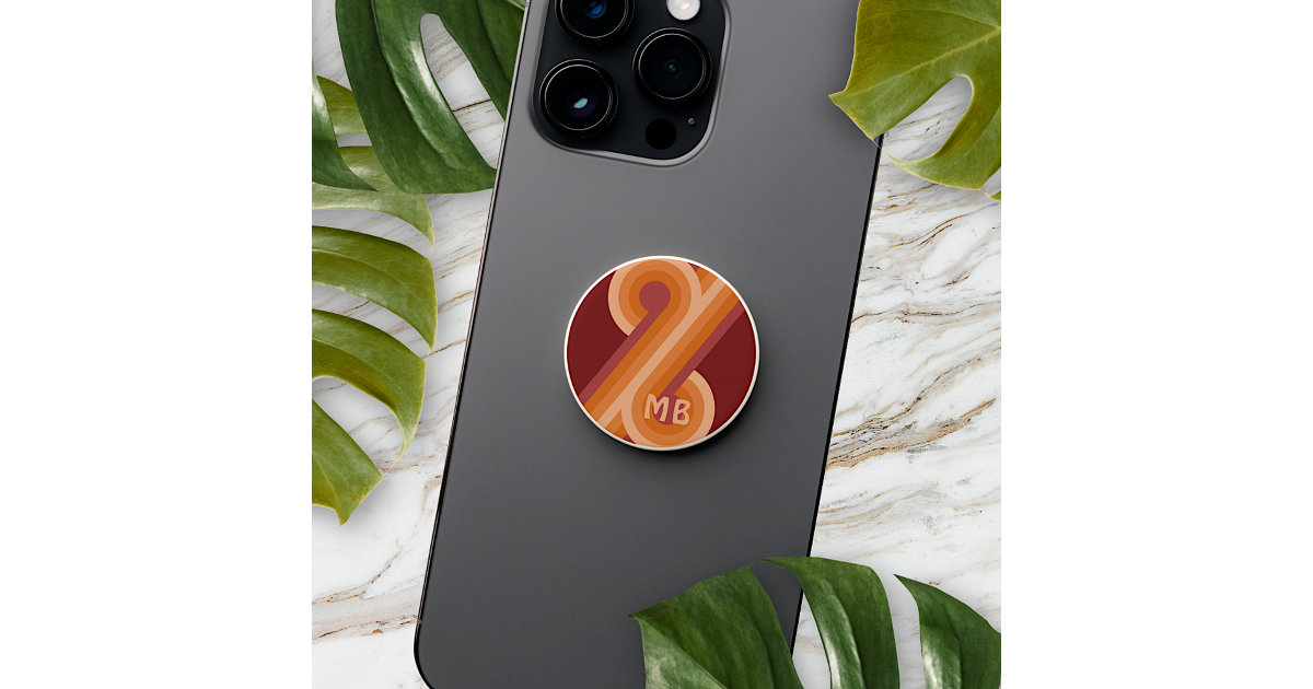 Custom Orange Dark Maroon Red Retro Art Pattern PopSocket | Zazzle