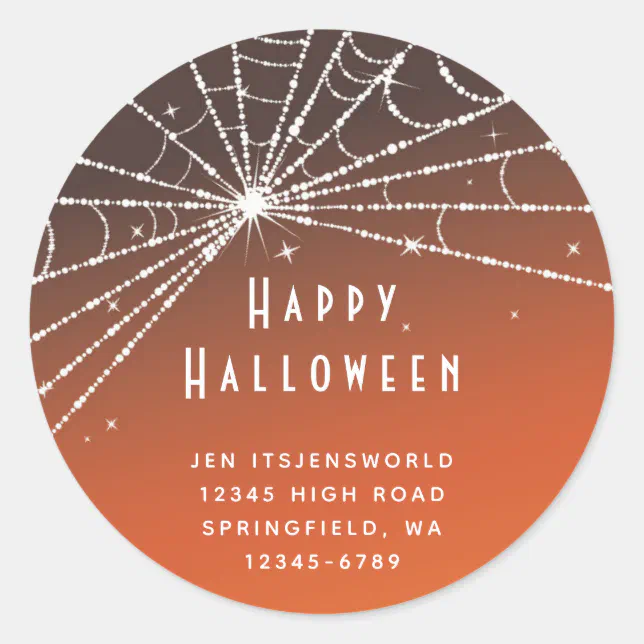 Custom Orange Sunset Spider Web Halloween Classic Round Sticker | Zazzle
