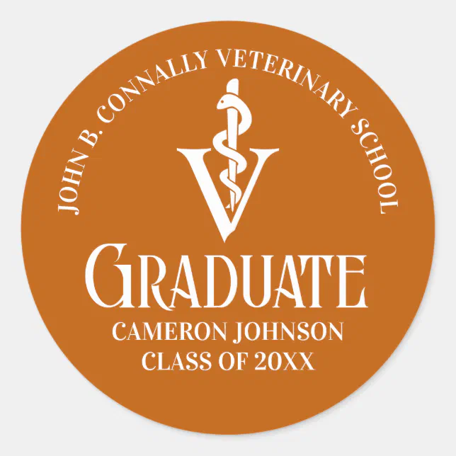 Custom Orange Veterinary School Graduation Party Classic Round Sticker ...