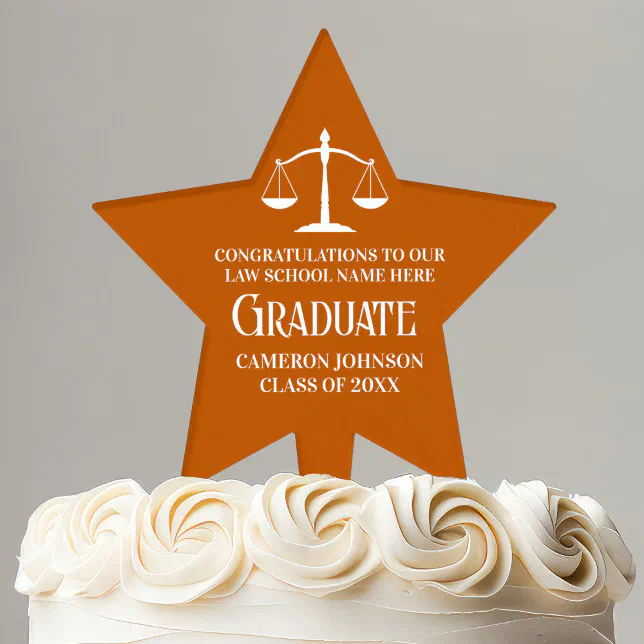 Custom Orange White Law School Graduation Party Cake Topper | Zazzle