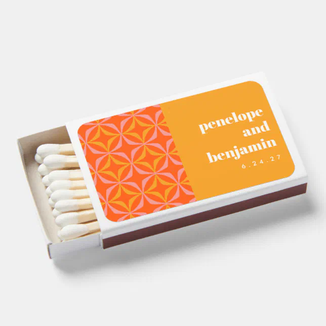 Custom Orange Yellow Retro Typography Wedding Matchboxes | Zazzle