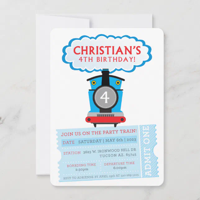 CUSTOM ORDER Christian's 4th Birthday train invite | Zazzle