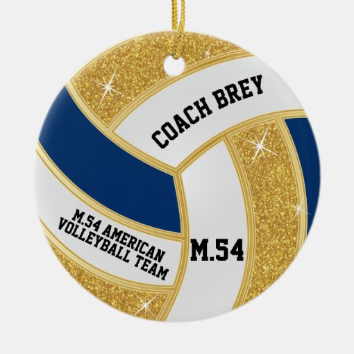 Custom Order Gold Glitter, White & Blue Volleyball Ceramic Ornament ...