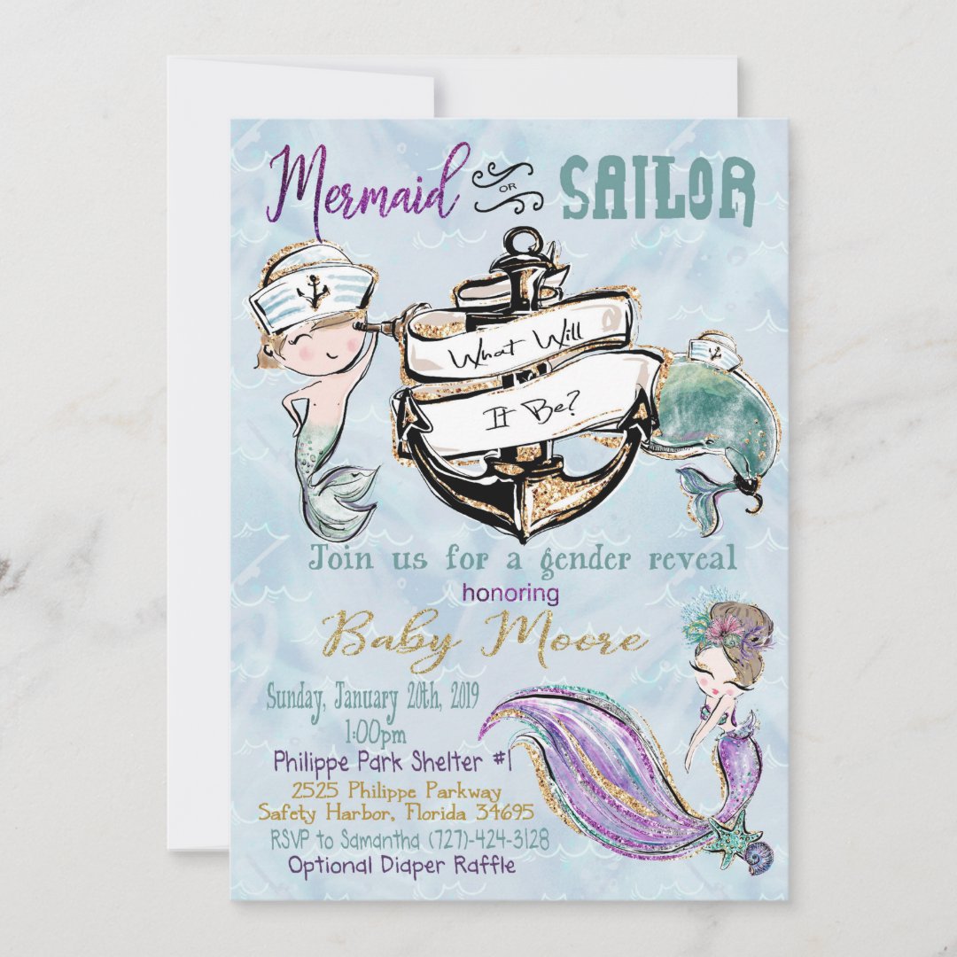 Custom order mermaid gender reveal final holiday card | Zazzle