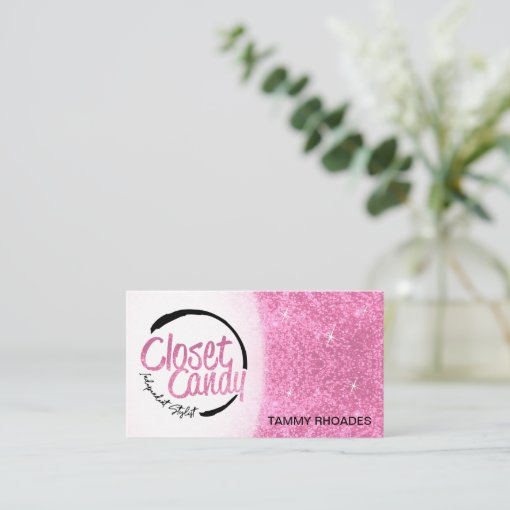 Custom Order - Pink Glitter and Logo Business Card | Zazzle