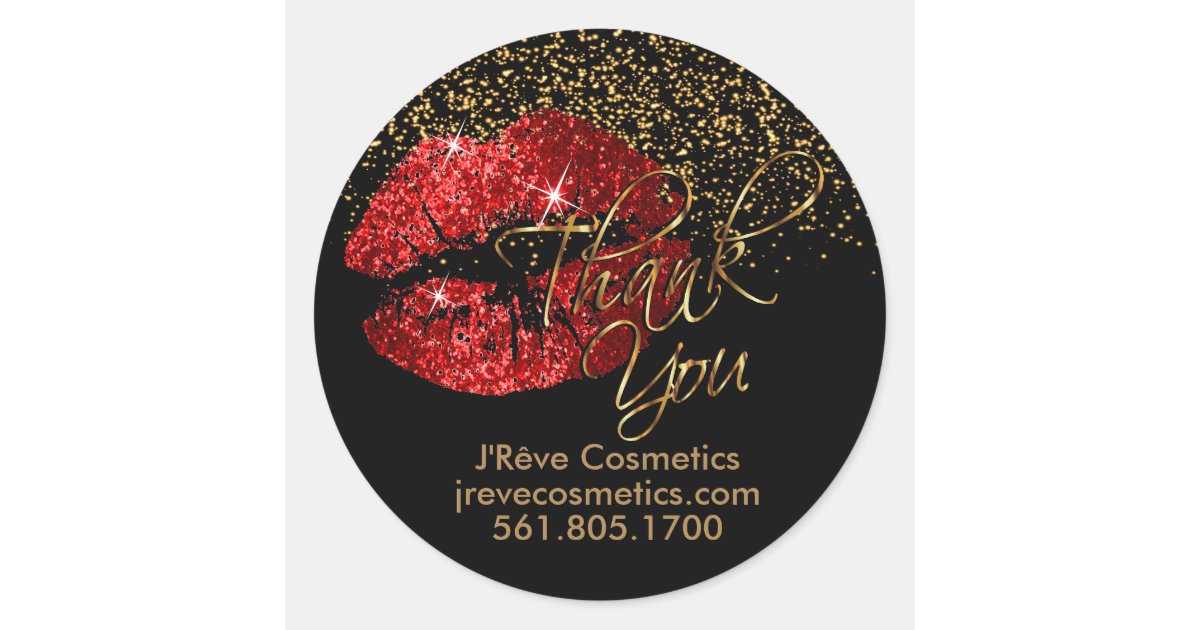Custom Order Red Glitter Lipstick Thank You Classic Round Sticker Zazzle