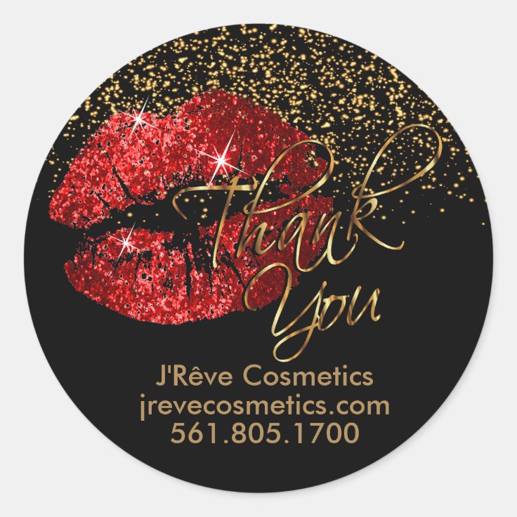 Custom Order - Red Glitter Lipstick - Thank You Classic Round Sticker ...
