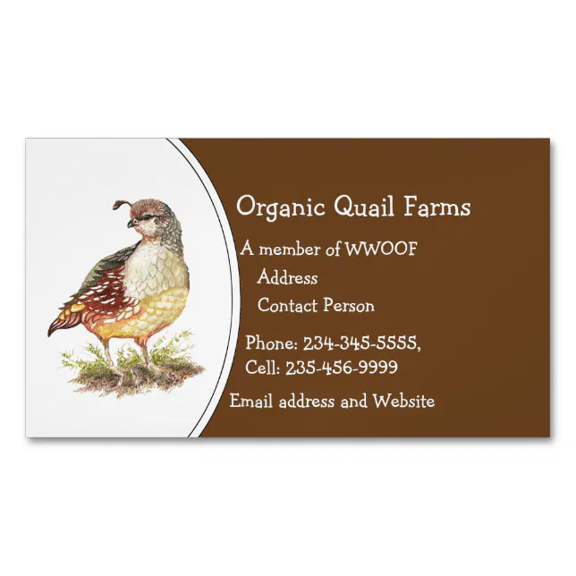Custom Organic Quail Farm Animal Business Card | Zazzle