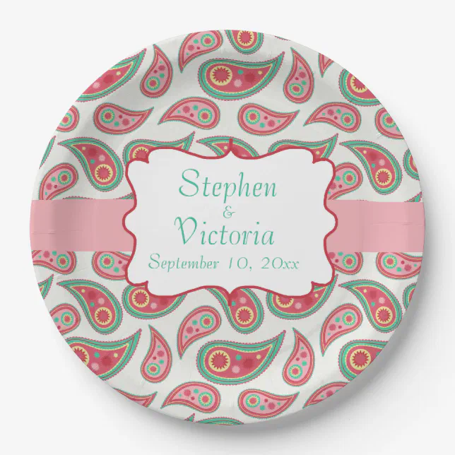 Custom Paisley Monogram Wedding Paper Plates | Zazzle