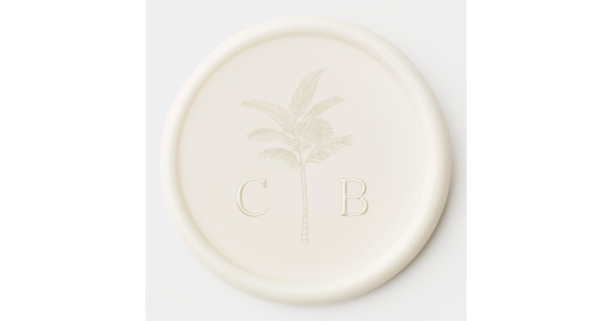 Custom Palm Tree Coastal Wedding Monogram Wax Seal Sticker | Zazzle