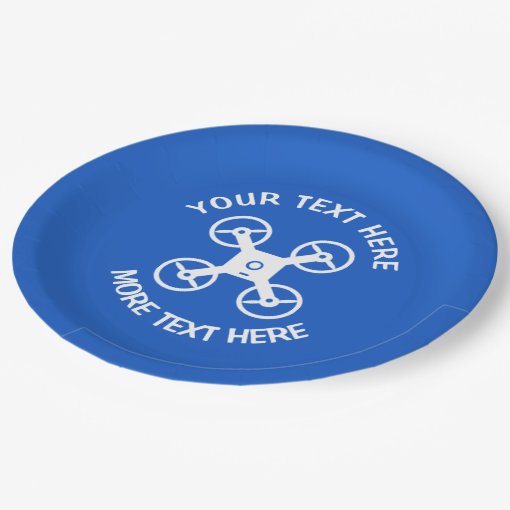Custom paper party plates with drone logo | Zazzle