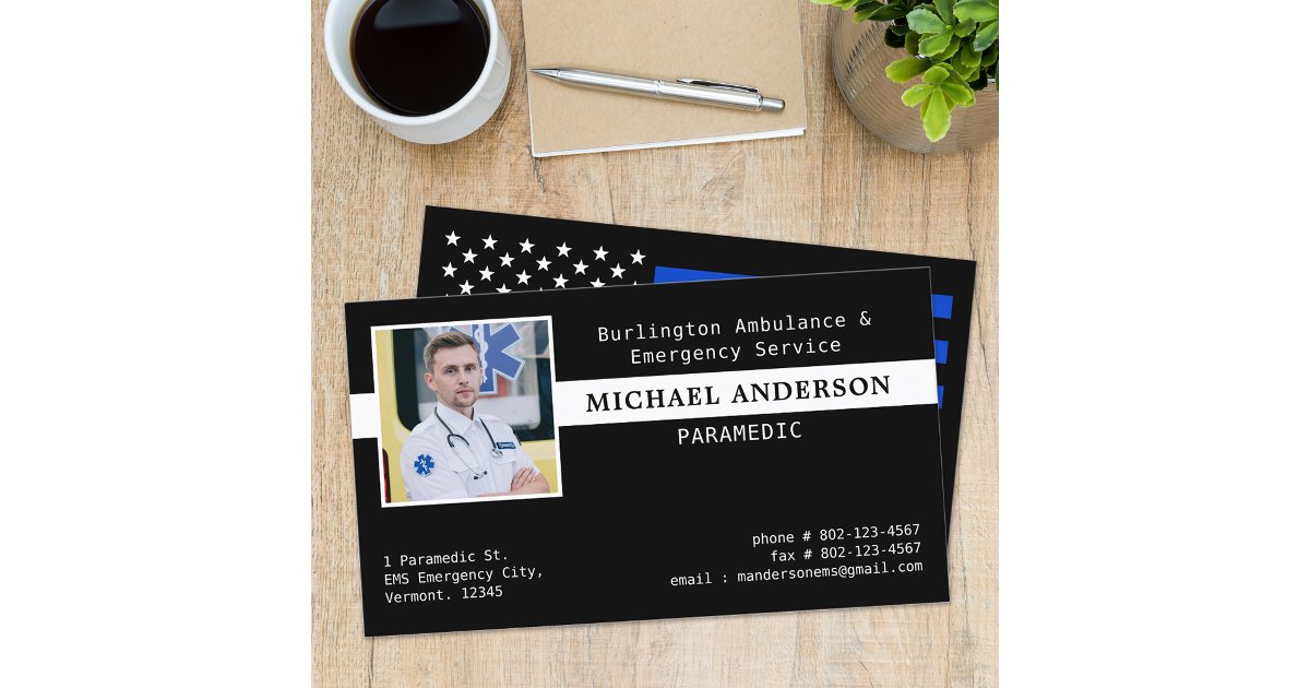 Custom Paramedic EMS Emergency Technician Photo Business Card | Zazzle