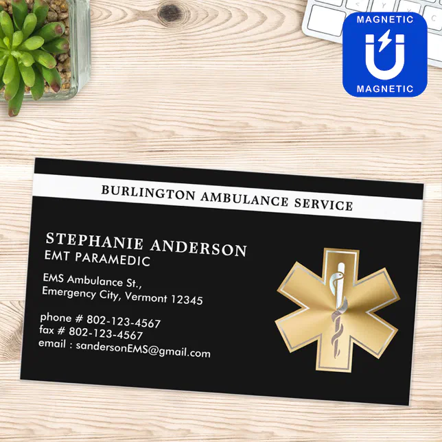 Custom Paramedic EMT EMS Emergency Medical Logo Business Card Magnet ...