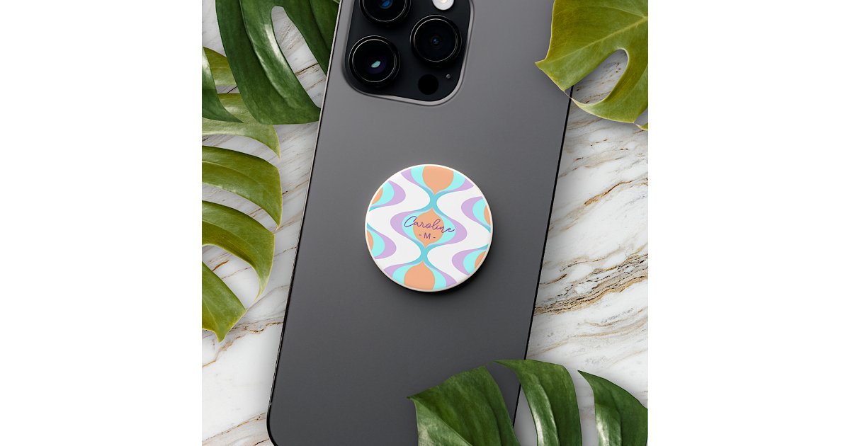 Custom Pastel Violet Orange Aqua Blue Ogee Waves PopSocket | Zazzle