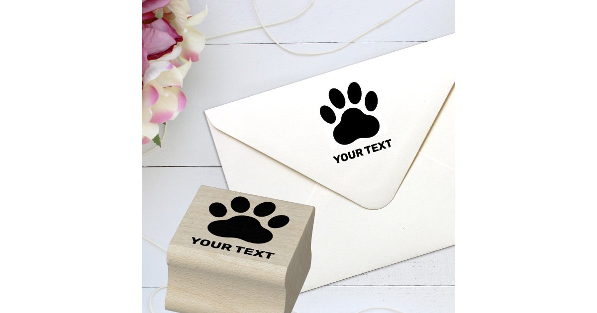 Custom Paw Print Image And Text Rubber Stamp | Zazzle