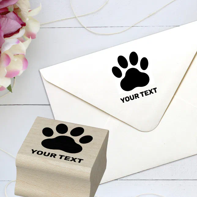 Custom Paw Print Image And Text Rubber Stamp | Zazzle