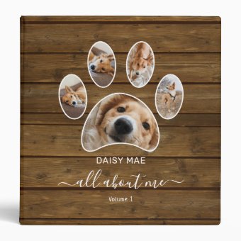 Custom Paw Print Pet Photo Collage Name Rustic 3 Ring Binder | Zazzle
