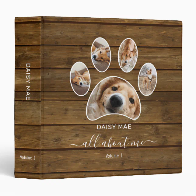 Custom Paw Print Pet Photo Collage Name Rustic 3 Ring Binder | Zazzle