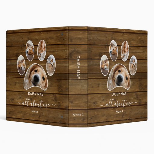 Custom Paw Print Pet Photo Collage Name Rustic 3 Ring Binder | Zazzle
