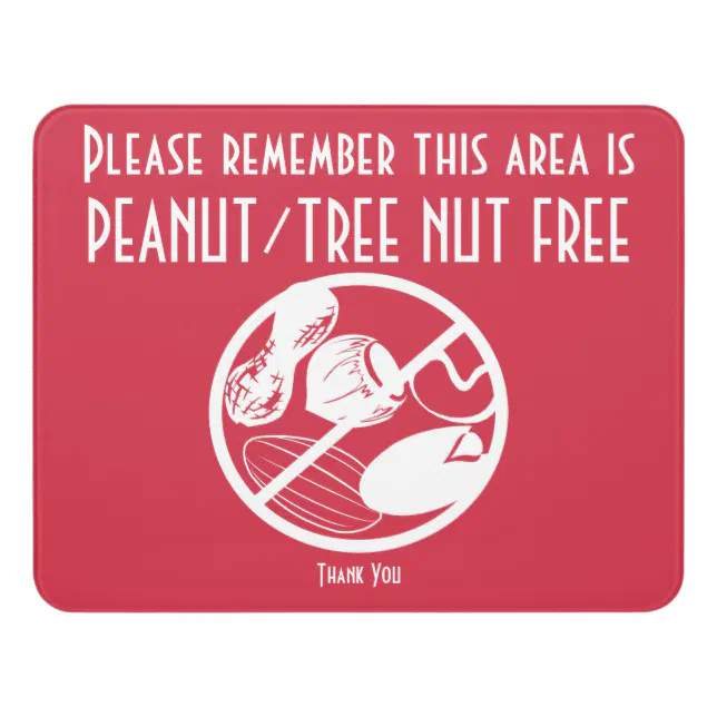 Custom Peanut Tree Nut Free Area Nut Free Zone Door Sign | Zazzle