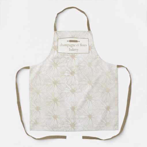 Custom Pearl Metallic Bakery Name Daisy Chef Staff Apron | Zazzle