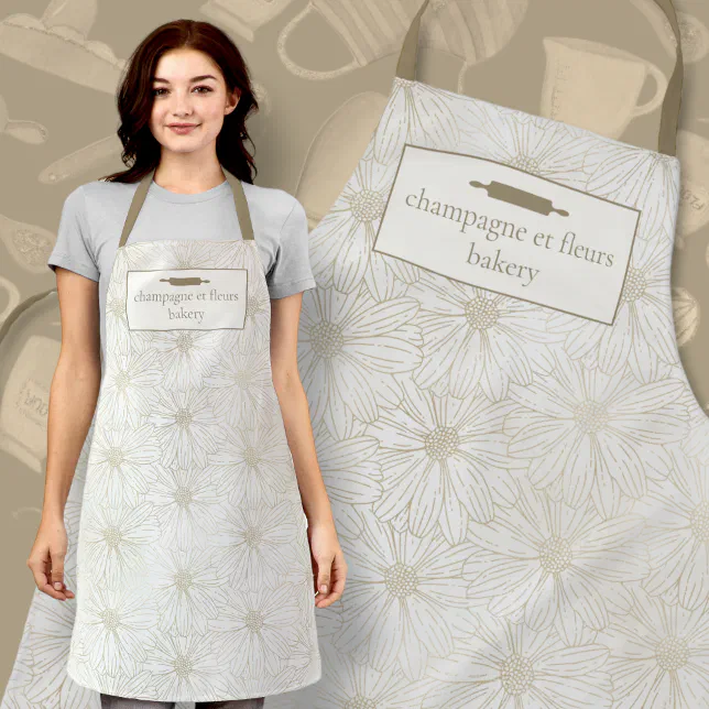 Custom Pearl Metallic Bakery Name Daisy Chef Staff Apron | Zazzle