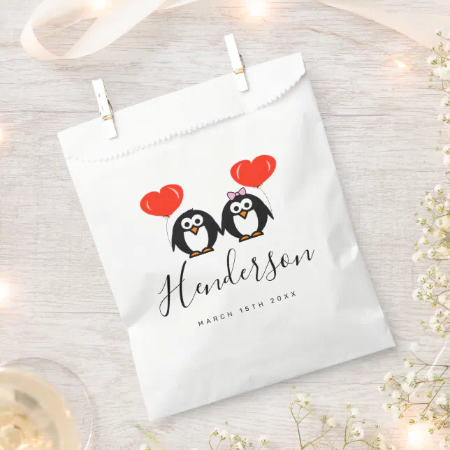 Custom penguin cartoon wedding party favor bags | Zazzle
