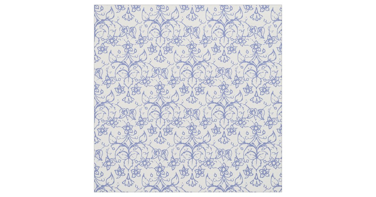 Custom Periwinkle Blue on White Decorative Floral Fabric | Zazzle