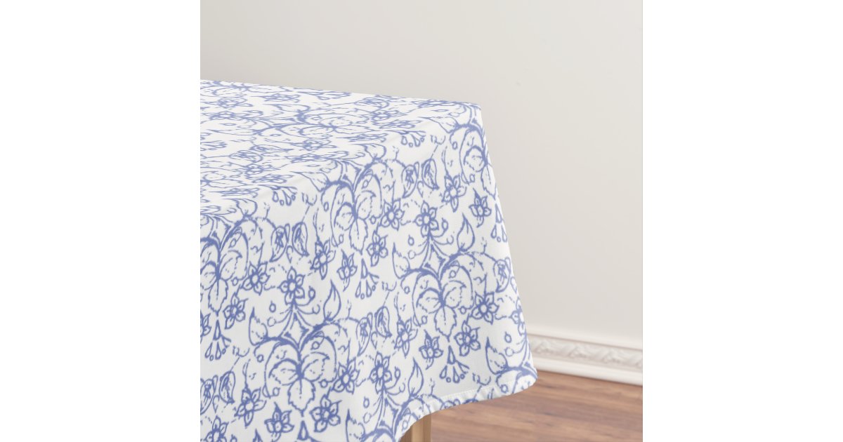 Custom Periwinkle Blue on White Decorative Floral Tablecloth | Zazzle