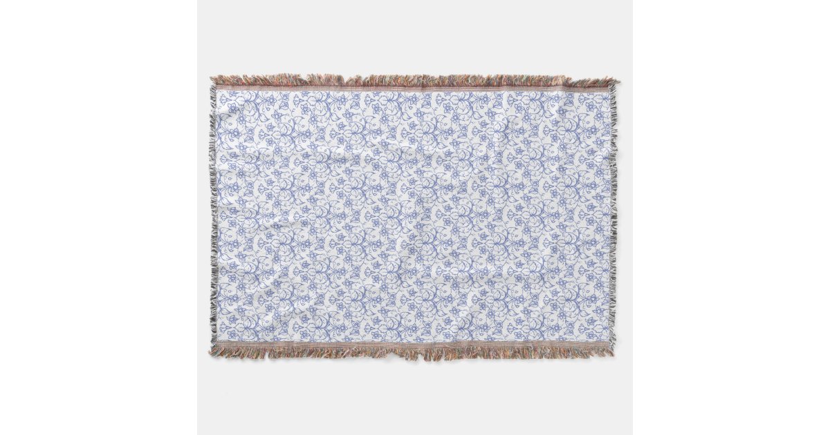 Custom Periwinkle Blue on White Decorative Floral Throw Blanket | Zazzle
