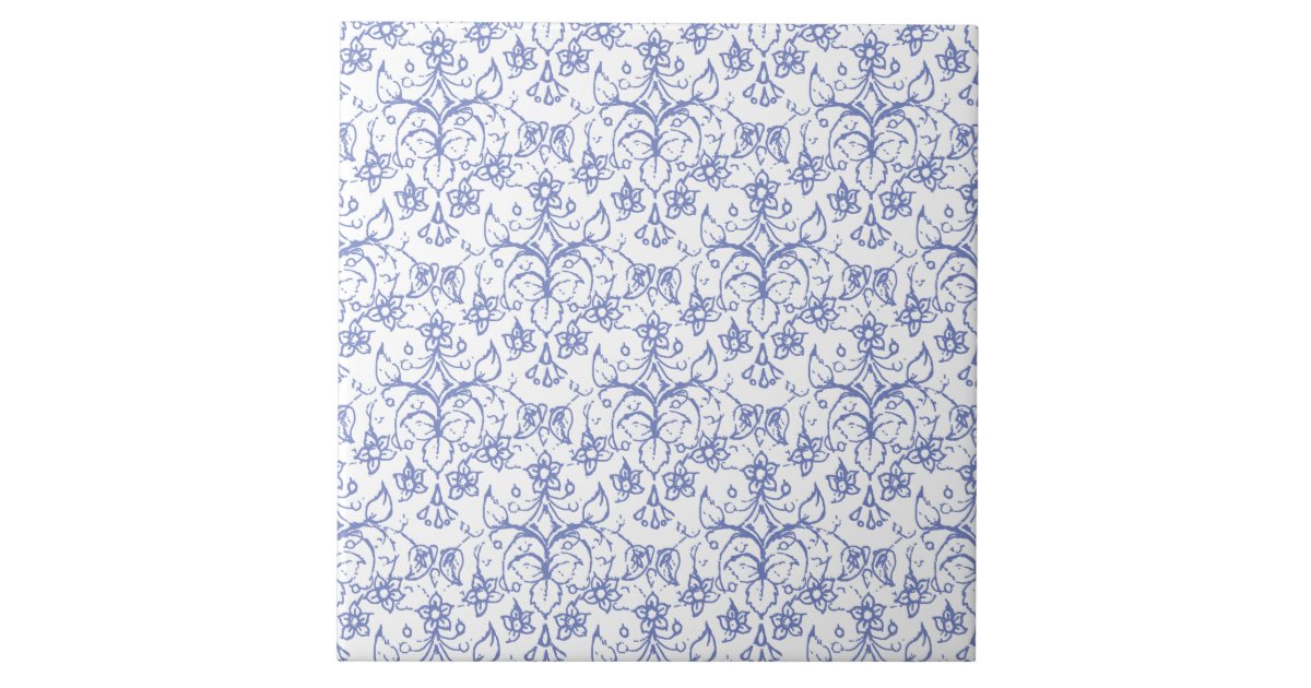 Custom Periwinkle Blue on White Decorative Floral Tile | Zazzle